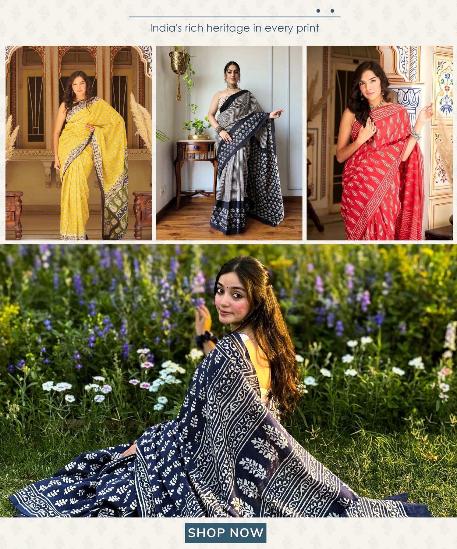Indian Blocks Print - Hand Block Print Cotton Saree @1399 Only